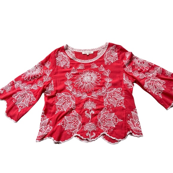 Solitaire | Tops | Solitaire Coral Floral Embroidery 34 Sleeve Top With ...